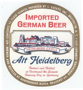 Štítok z nápoja: Alt Heidelberg imported German beer (Dortmunder Hansa ...