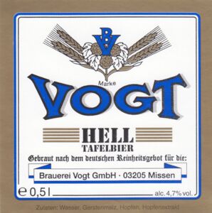 Drink Label: Vogt Hell (Brauerei Vogt GmbH, Germany, Federal ...