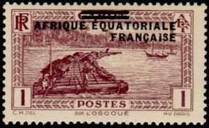 Sello: Timber Raft on Ogowe River overprint (África Ecuatorial Francesa ...