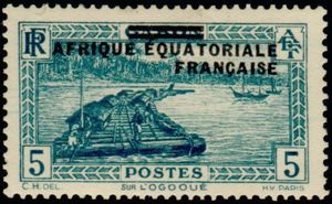 Stamp: Timber Raft on Ogowe River overprint (French Equatorial Africa ...