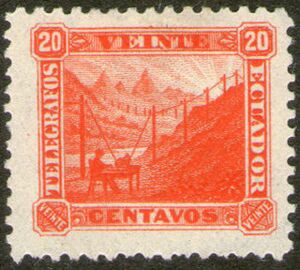 Stamp: Landscape with telegraph lines (Ecuador(Telegraphs - Landscape ...