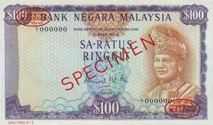 Banknote: 100 Ringgit (Malaysia(1967 ND Issue) Wor:P-5s
