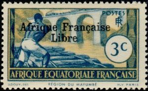 Stamp: Overprinted: Afrique Française Libre (French Equatorial Africa ...