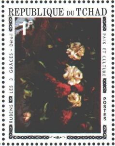 Stamp: The Three Graces (detail), by Rubens (Chad(Paintings of flowers ...