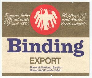 Drink Label: Binding Export (Binding-Brauerei AG, Germany, Federal ...