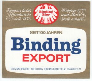Drink Label: Binding Export (Binding-Brauerei AG, Germany, Federal RepublicCol:DE-BEER-013446