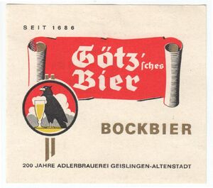 Drink Label: Götz-Bier Bockbier (Adlerbrauerei Geislingen, Germany ...