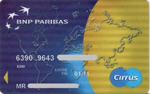 Bank Card: Cirrus. Map (BNP Paribas, FranceCol:FR-CR-0003.03