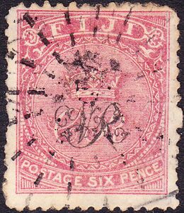 Stamp: Overprinted (Fiji(Crown over CR Overprinted V.R. in Monogram) Sg ...