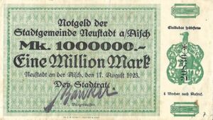 Billete de Banco: 1 Million Mark (Alemania, Notgeld(Neustadt a.d. Aisch ...