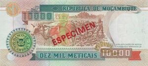Banknote: 10,000 Meticais (Mozambique(1991-2003 Issue) Wor:P-137s