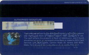 Bank Card: BOV Visa Debit Cashlink (Bank of Valletta p.l.c., MaltaCol ...