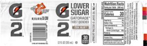 Drink Label: G2 Lower Sugar Gatorade Cool Blue (Gatorade Co., United ...