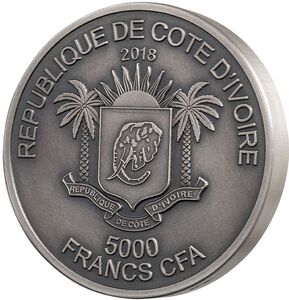 Coin: 5,000 CFA Francs (Big Five Africa - Leopard) (Ivory Coast) (2016 ...