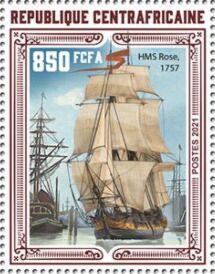 Stamp: HMS Rose (1757) (Central African Republic(Tall Ships (2021)) Yt ...