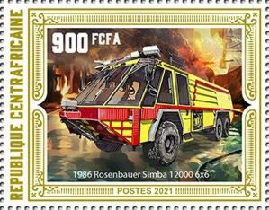 Stamp: Rosenbauer Simba 12000 6X6 (1986) (Central African Republic(Fire ...