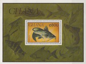 Stamp: Bayad (Bagrus bayad) (Ghana(Fish (1991)) Mi:GH BL175,Sg:GH MS1567a
