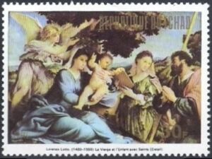 Stamp: The Virgin and Infant Surrounded by Saints (Chad(Christmas 1973) Mi:TD 685,Sn:TD 294M,Yt ...
