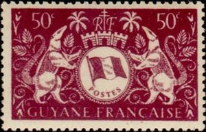 Timbre: Arms of Cayenne (Guyane Française(Coat of Arms) Mi:FR-GY 210,Sn ...