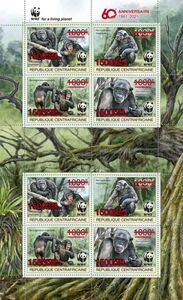 Stamp: 60th Anniversary of WWF Red Overprint (Central African Republic ...