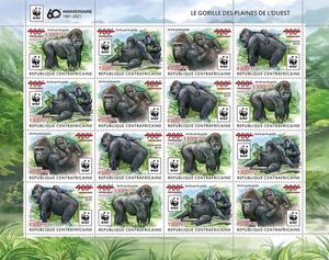 Stamp: 60th Anniversary of WWF Red Overprint (Central African Republic ...