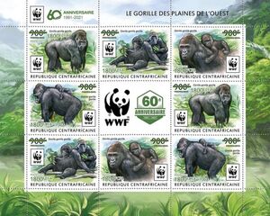 Stamp: 60th Anniversary of WWF Green Overprint (Central African ...