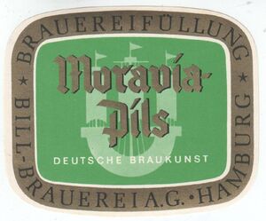 Drink Label: Moravia-Pils (Bill-Brauerei Hamburg, Germany, Federal ...