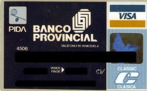 Bank Card: BANCO PROVINCIAL - PIDA (Banco Provincial, VenezuelaCol:VE ...