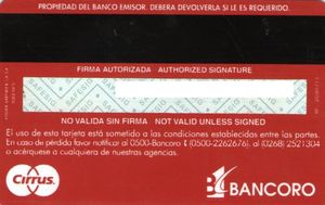 Bank Card: Bancoro (Bancoro, VenezuelaCol:VE-MS-0189