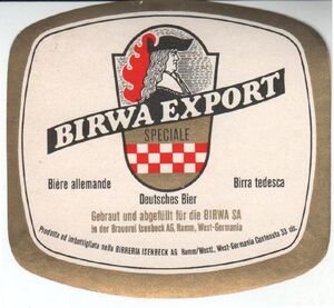 Drink Label: Birwa Export (Brauerei Isenbeck, Hamm, Germany, Federal ...