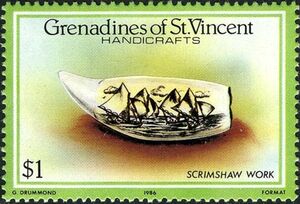 Stamp: Scrimshaw work (Grenadines of St. Vincent(Handicrafts) Mi:VC-GR ...