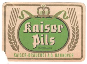 Drink Label: Kaiser Pils (Kaiser Brauerei, Hannover, Germany, Federal ...