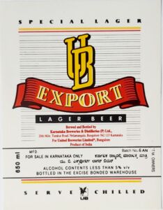 Drink Label: UB Export Lager Beer (United Breweries Group Holdings ...