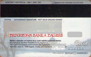 Bank Card: PBZ-Mastercard (Privredna Banka Zagreb, CroatiaCol:HR-MC-0017