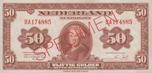 Banknote: 50 Gulden (Netherlands(1943 Muntbiljetten Issue) Wor:P-68s