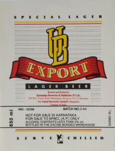 Etiqueta de bebida: UB Export Lager Beer (United Breweries Group ...