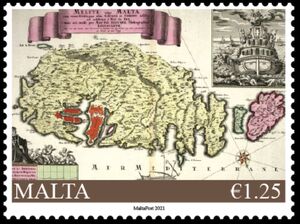 Stamp: 1725 Map of Malta (Malta(Ancient Maps of Malta (2021)) Mi:MT ...