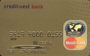 Bank Card: MasterCard Gold (Creditwest Bank, UkraineCol:UA-MC-0799