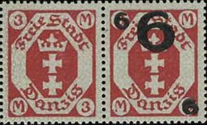 Stamp: The coat of arms of Danzig in an octagonal frame (Free City of ...