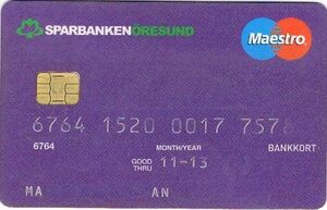 Bank Card: Maestro (Sparbanken Öresund, SwedenCol:SE-MS-0009