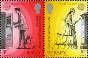Jersey: Jersey Pillar Box, 1860 and Mailman emptying 1979 Mailbox, 1979 ...