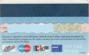 Bank Card: ING BANK ec 94 (ING Bank, NetherlandsCol:NL-GM-0006.02