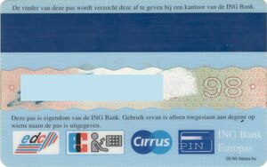 Bank Card: ING BANK ec 98 05-95 (ING Bank, NetherlandsCol:NL-MS-0059
