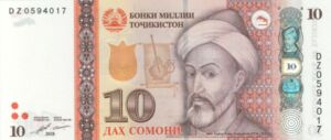 Banknote: 10 Somoni (Tajikistan(1999-2023 Issue) Wor:P-24cr