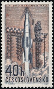 Stamp: Launching of Soviet space rocket (Czechoslovakia(Space Research ...