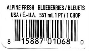 Food Label: Alpine Fresh Blueberries (Alpine Fresh, Inc., United States ...