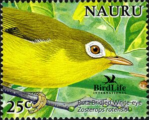 Stamp: Rota Bridled White-eye (Zosterops rotensis) (Nauru(BirdLife ...
