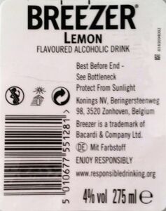 Drink Label: Breezer Orange (Konings NV, BelgiumCol:BE-ALCOP-000002