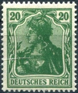 Stamp: Germania with the imperial crown, hatched background (German ...