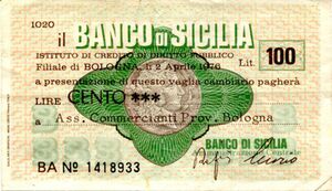Banknote: 100 Lire (Italy) (1975-1978 Emergency Issues - Miniassegni ...